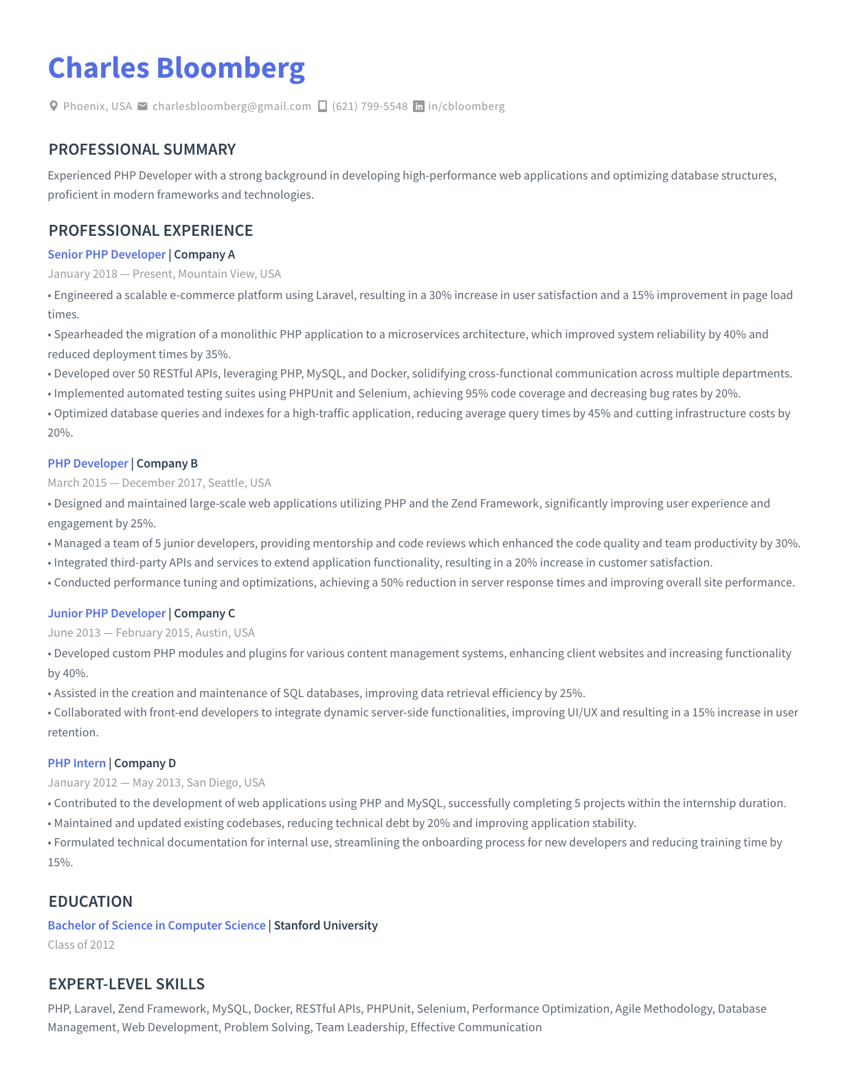20+ PHP Developer Resume Examples